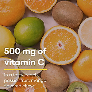 Natural Factors, Kids Chewable Vitamin C 500 mg, Supports Immune Health, Bones, Teeth and Gums, Peach, Passionfruit and Mango, 90 Wafers