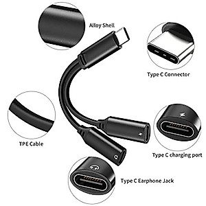 USB C Splitter, USB C Headphone and Charger Adapter, 2-in-1 Type C Splitter Audio Dongle Cable Fast Charging Adapter Compatible with Google Pixel 4/3/2 XL/Samsung Galaxy S21 S20 + Note 20 10 / Huawei