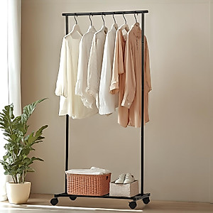 Homnso Clothes Rack - Clothing Rack with Wheels,Rolling Hanger Racks for Clothes and Shoes,Spacious Capacity Garment Rack for Bedroom,Living Room and Office 15" D x 29" W x 60" H,Black