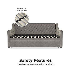 Little Seeds Ambrosia Diamond Tufted Upholstered Design Daybed and Trundle Set, Twin Size Frame, Light Grey