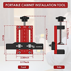 XULRKOS Cabinet Door Installation Positioner, Aluminum Alloy Cabinet Hardware Jig, Adjustable Length Cabinet Installation Tool, Punch Locator Precise Woodworking Drill Guide for Cabinet Installation