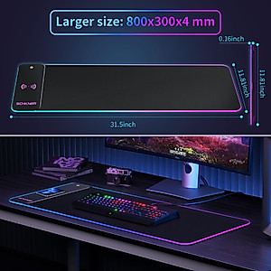 Schkner RGB Gaming Mouse Pad with Wireless Charging 15W, Large Desk Mat 800x300x4mm, 10 Light Modes Keyboard Pad with Non-Slip Rubber Base, Waterproof Mousepad for Gaming PC MacBook Laptop