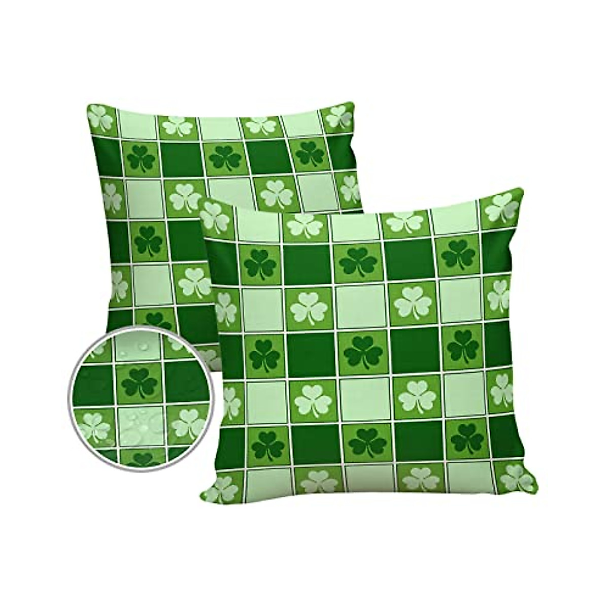 Outdoor Pillows 18x18 Waterproof Outdoor Pillow Covers, St. Patrick's Day Shamrock Plaid Polyester Throw Pillow Covers Garden Cushion Decorative Case for Patio Couch Decoration Set of 2, Buffalo Check
