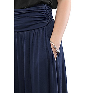 TRENDY UNITED Women's High Waist Fold Over Pocket Shirring Skirt ,Navy-ankle,X-Large