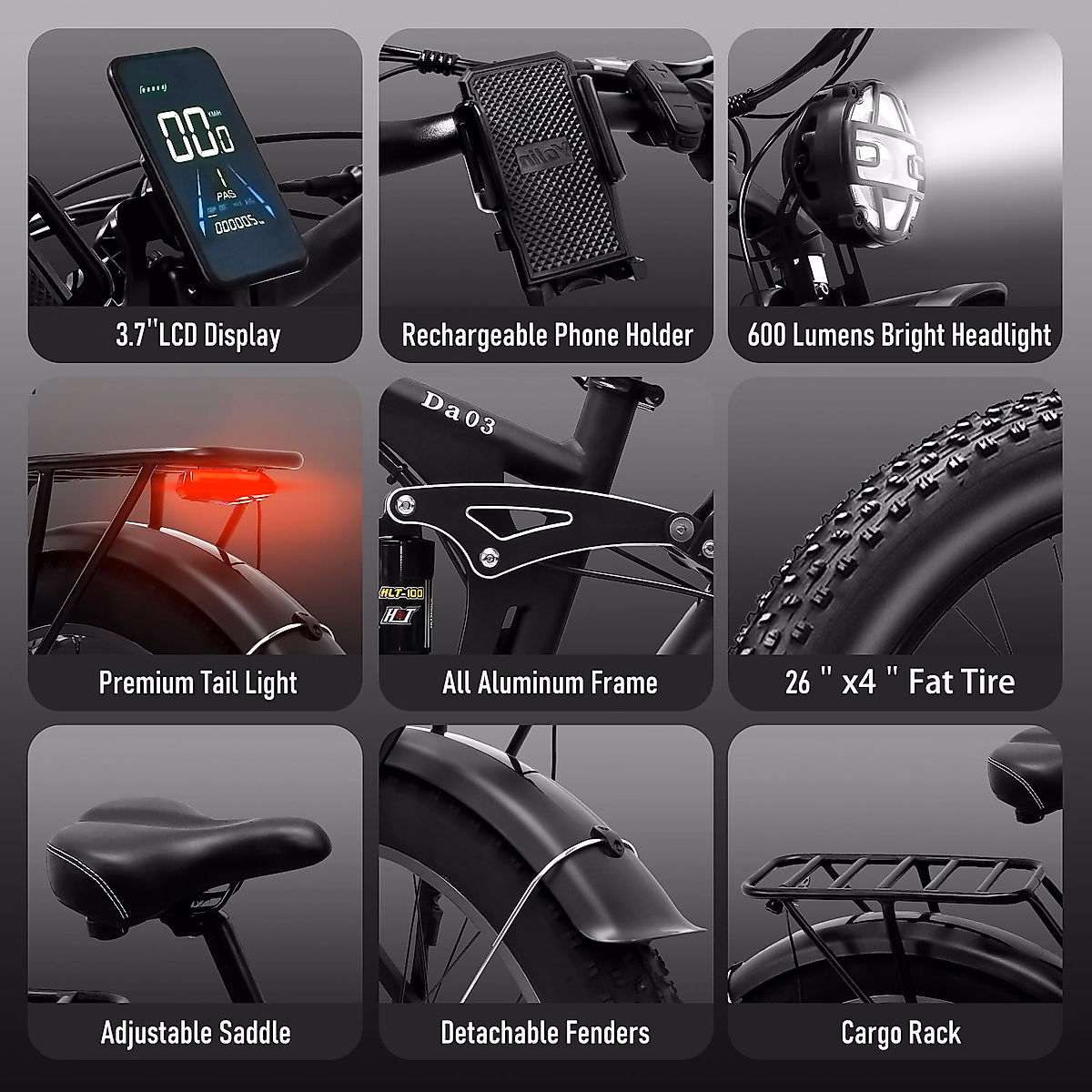 Dakeya Electric Bike for Adults, Ebikes Dual Motor, 2000w Fat Tire Ebike 35mph Dual Motor Electric Bike with Removable 48v, All Terrain Ebikes for Adults, Full Suspension 26" Awd E Bike 22.4ah Battery