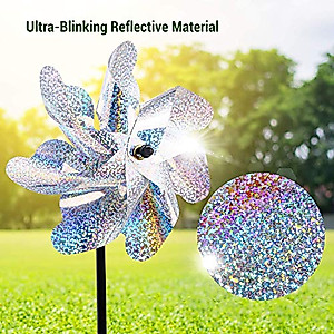 Ohuhu Reflective Pinwheels with Stakes, 10-Pack Extra Sparkly Wind Sculpture for Garden Decor Pin Wheel, Silver Wind Spinner