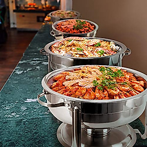 BriSunshine 2 Packs 430 Stainless Steel Chafing Dish Buffet Set, 4 QT Round Chafing Dish with Glass Lid & Lid Holder, Food Warmers for Parties Buffet Wedding Catering