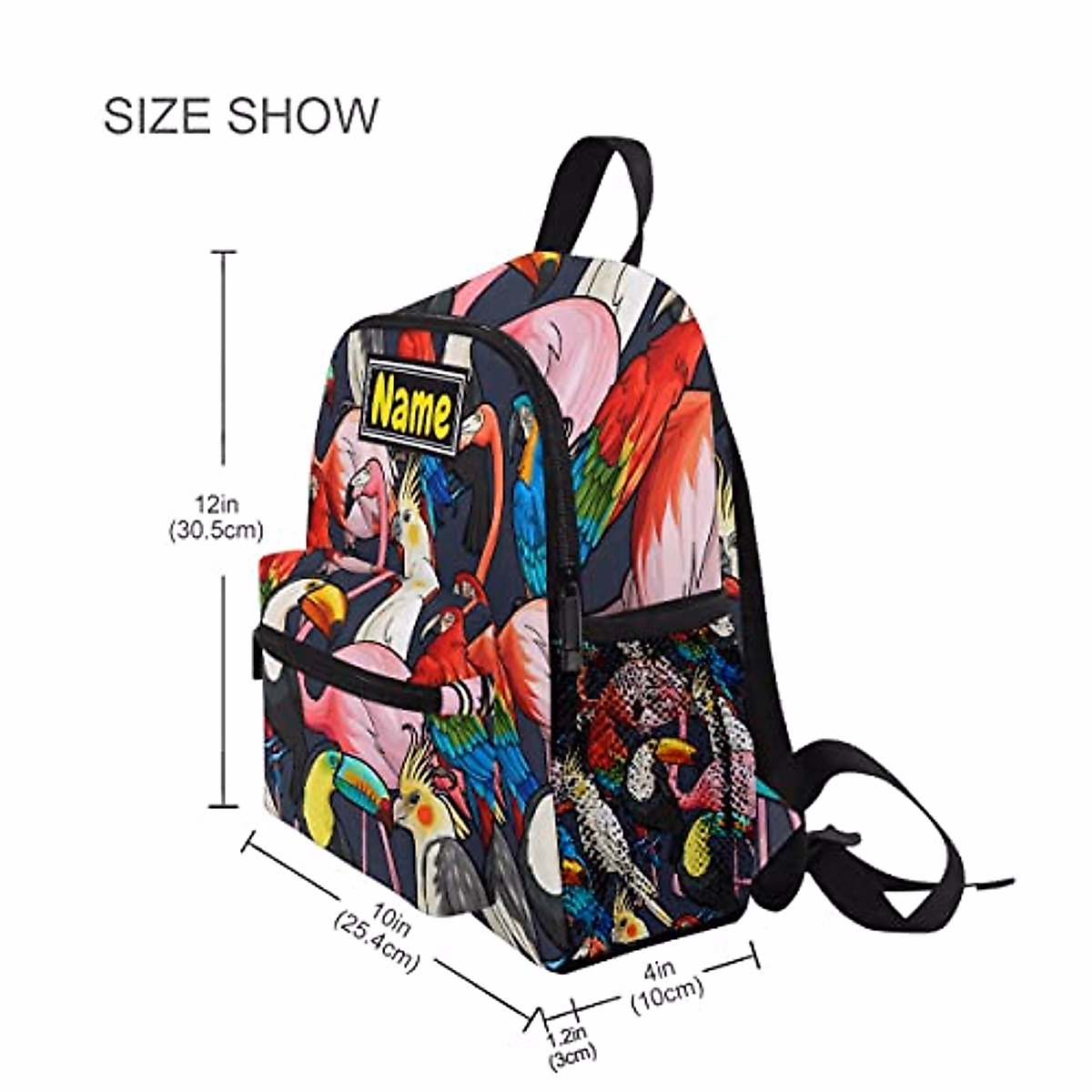 Glaphy Custom Kids Backpack for Boys Girls, Colorful Flamingo Parrots Birds Toddler Backpack Kindergarten Elementary, Personalized Name Preschool Bookbag with Chest Strap