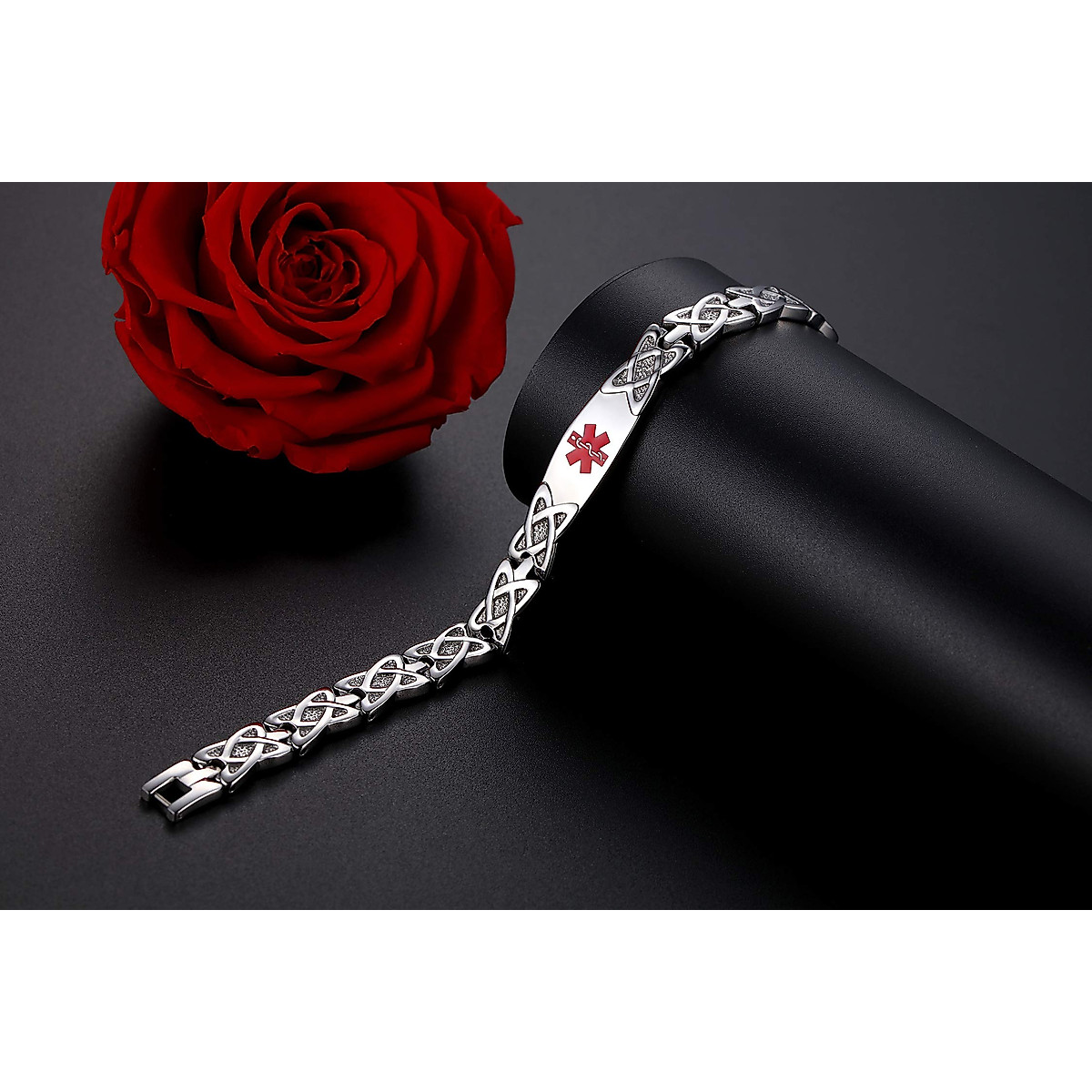 Tarring Shiny Star identification Bracelets for Women Medical alert bracelet with Free Engraving(7.5)