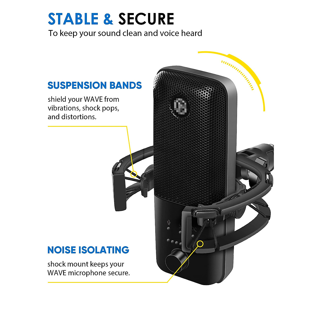 Borenbuir Wave Shock Mount, [Custom Built for Wave Mic] Anti-Vibration Suspension Shock Mount Holder Clip Compatible with Elgato Wave:1 and Wave:3 Microphones