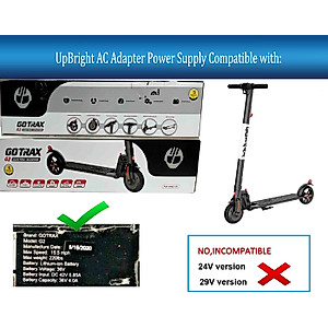 UpBright 42V AC/DC Adapter Compatible with GOTRAX XR Elite Ultra GXL V2 GT-GXV2-BLA G4 Apex G2 SRX Pro 36V Lithium-ion Battery Hooverboard Electric Scooter Hover Board 42VDC Power Supply Cord Charger