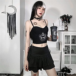 FIDDY898 Women’s High Waisted Goth Skirt Black Mini Skirts with Chain Short A-line Pleated School Tennis Skirt Dress-CB L