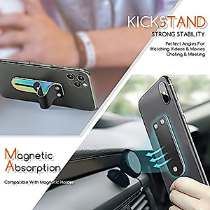 TOQMCI Rainbow Phone Grip Strap Holder Cell Phone Strap Finger Holder for Hand Leather Telescopic Phone Finger Strap Stand Universal Finger Kickstand for Most Smartphones (Black R)