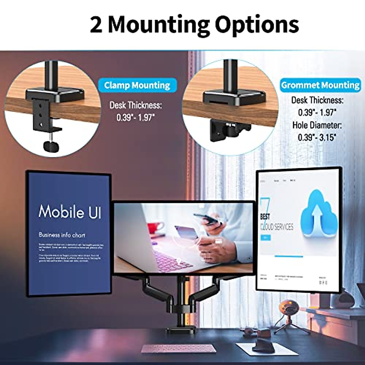 MOUNTUP Triple Monitor Desk Mount, 3 Monitor Stand for Three Max 27 ...