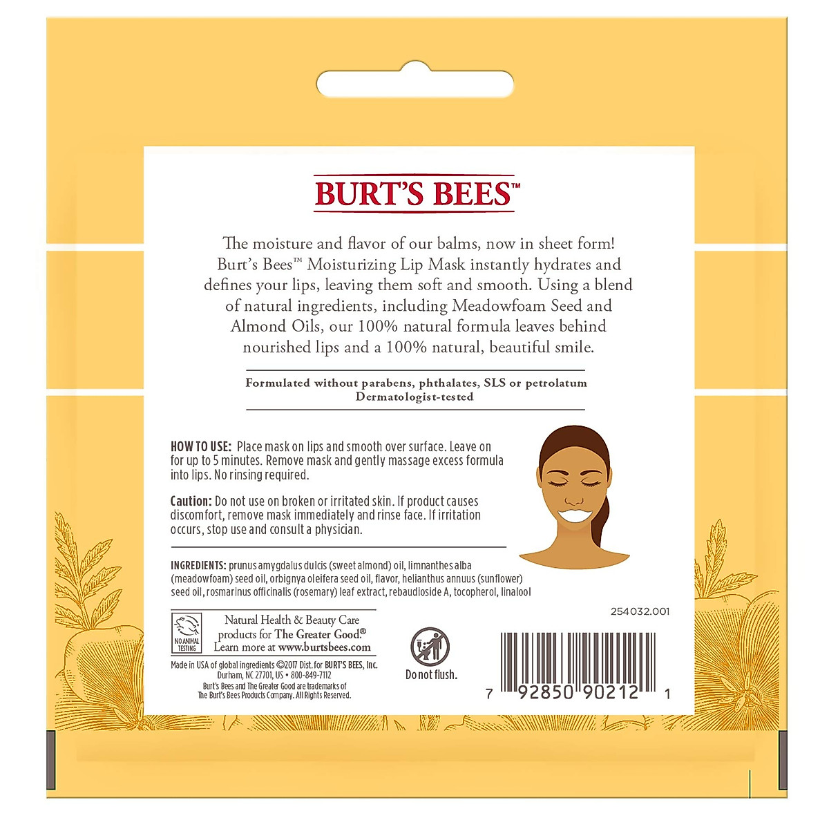 Burt's Bees Lip Masks Easter Basket Stuffers, Ultra Conditioning Lip Care Spring Gift for Women, for All Day Hydration, 100% Natural, Single Use (6 Count)