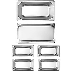 QWORK 1/3 Size Steam Table Pans, 6 Pack 4 Inch Deep 304 Stainless Steel Commercial Food Warmers, for Restaurants and Hotels, Anti-Clogging Table Steaming Pan