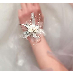 ericotry 2pcs Stretch Pearl Wrist Bands Corsages Handmade DIY Accessories for Wedding Prom Party