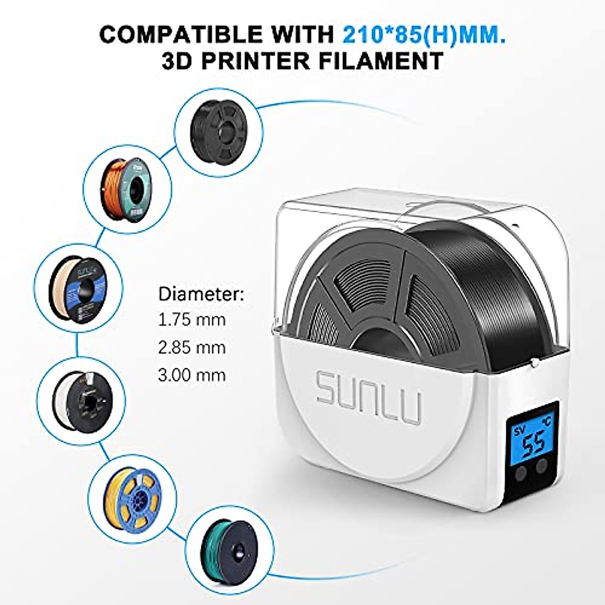 SUNLU Filament Dryer Box for 3D Printer Filament, S1 Plus Upgrade Fan, Keep Filament Dry During 3D Printing, Filament Holder, Keep 3D Filament No More Brittle/String/Poor Adhesion, White