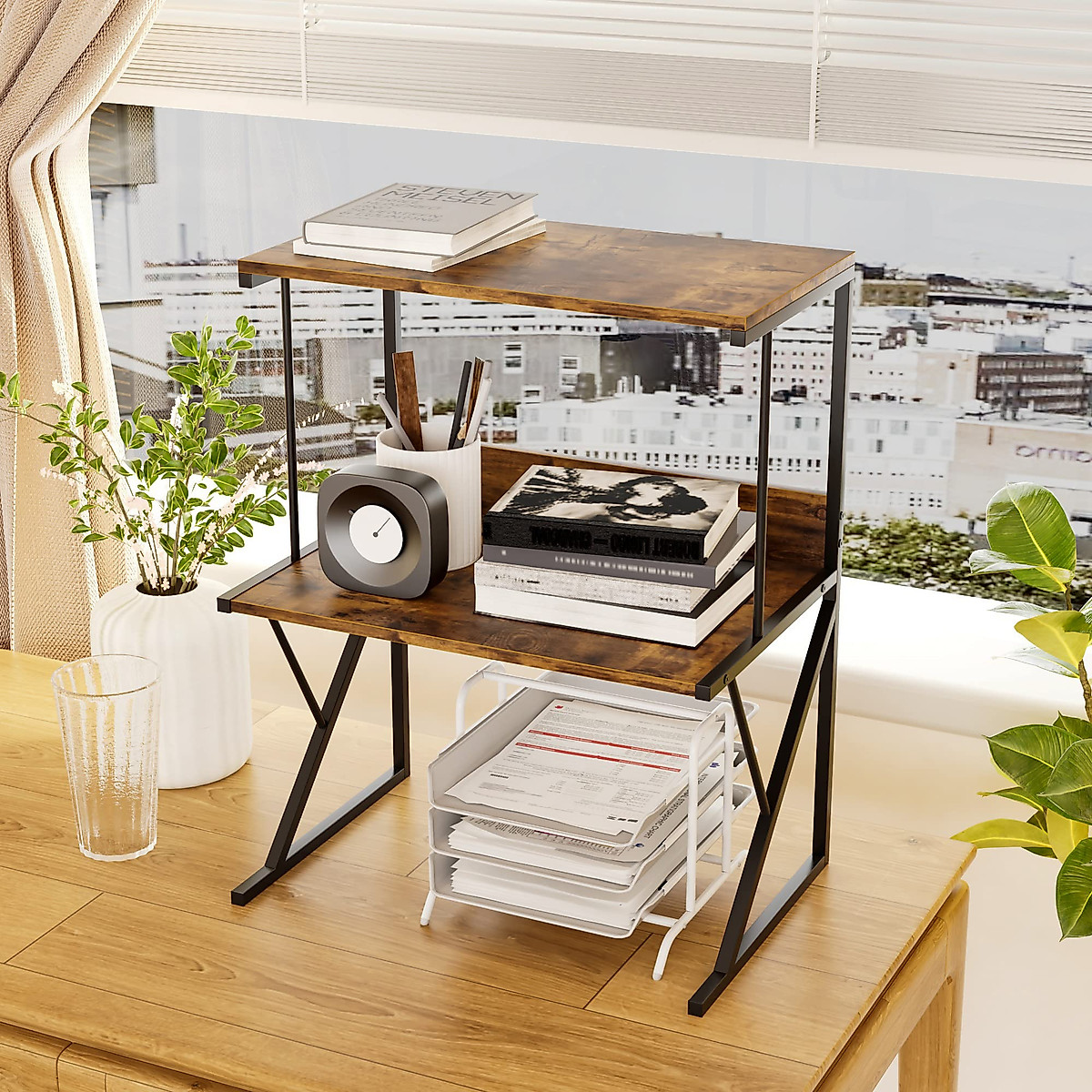 aboxoo Printer Stand 3 Tiers Organizer Shelves Large Size High Capacity Storage Desk Shelves for Home Office Printer Fax Book Heavy Duty Rack