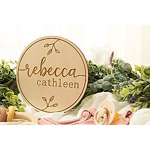 Baby Announcement Sign, Hospital Sign, Gender Reveal Baby Photo Props, Wooden Name Sign, Baby Shower Gift, Birth Stat, Laser Birth Engraved Round (Design 3)