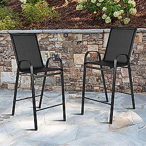 Flash Furniture 2 Pack Brazos Series Black Outdoor Barstool with Flex Comfort Material and Metal Frame