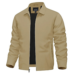 TACVASEN Mens Lightweight Jackets Casual Stylish Windbreak Collar Fall and Spring Jacket Khaki