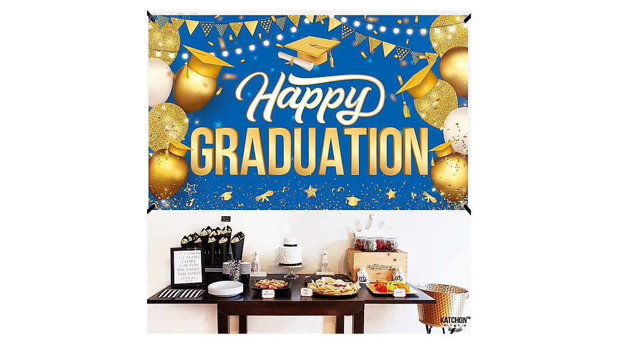 Large Graduation Banner 2023 - Blue & Gold Party Decor | Reusable & Durable