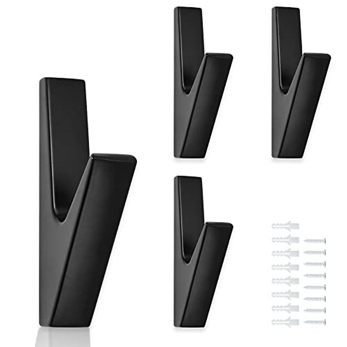 Potaosey 4PC Black Single Coat Hooks, Wall Mounted Single Towel Hook.Modern Style Hook for Bedroom Living Room Bathroom Fitting Room Office