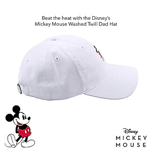 Disney Mickey Mouse Embroidered Cotton Adjustable Dad Hat with Curved Brim, White Washed, One Size