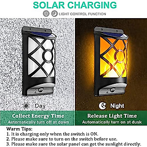 LazyBuddy Solar Flame Lights Outdoor, Flickering Flames Solar Wall Light, Fire Effect 66LED Auto On/Off Solar Powered Wall-Mounted Night Lantern for Fence, Patio, Christmas Decoration (4 Pack)
