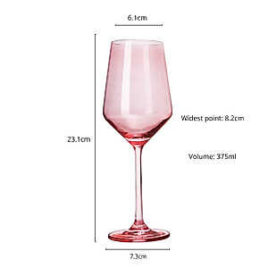 Red Rose Colored Wine Glass Set, Large 12 oz Glasses Set of 6, Unique Italian Style Tall Stemmed for White & Red Wine, Water, Cocktail, Margarita Glasses, Color Tumbler, Gifts, Beautiful Glassware