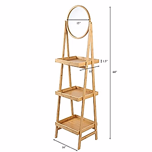 Proman Products Vega 3-Tier Bamboo Shelf Rack with Mirror ST17163, 17" W x 14" D x 64" H, Natural