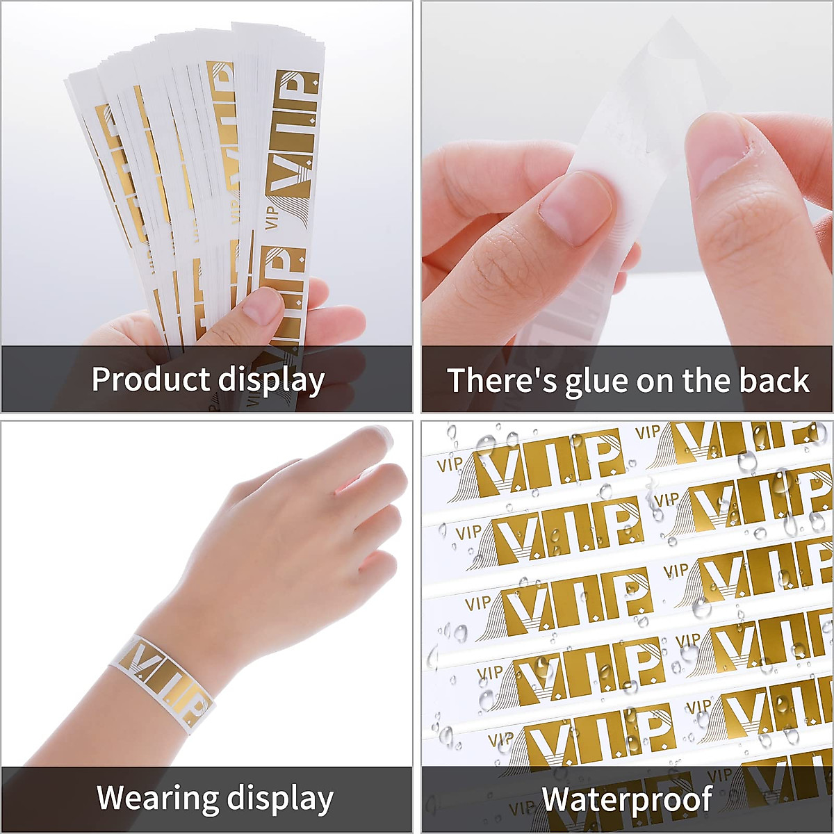 300 Pieces Waterproof VIP Plastic Wristbands VIP Wristbands for Events Lightweight Bracelets Armbands Party Wrist Band for Events, Amusement Parks, Concerts, Fairs, Festivals (Gold)