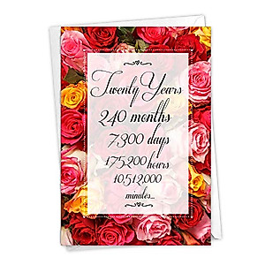NobleWorks - 20th Anniversary Card with Envelope - 20 Years of Love, Marriage Milestone Card for Wife, Husband, Couples - Year Time Count 20 C9088MAG