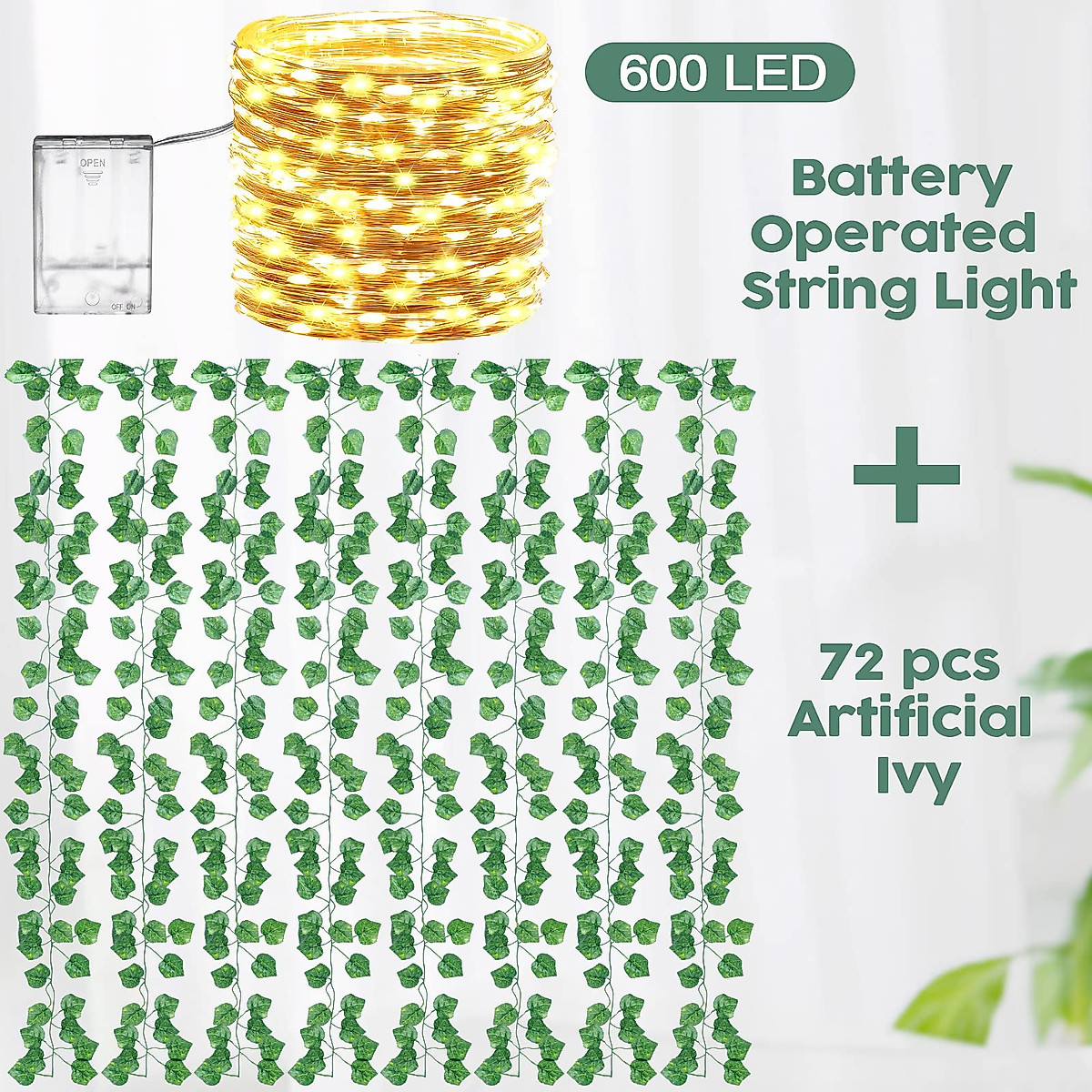 72 Pcs 496 Feet Fake Vines Fake Ivy Leaves Artificial Ivy Garland Greenery Vines Hanging Plants for Bedroom Party Wedding Christmas Halloween Garden Home Office Kitchen Wall Decoration