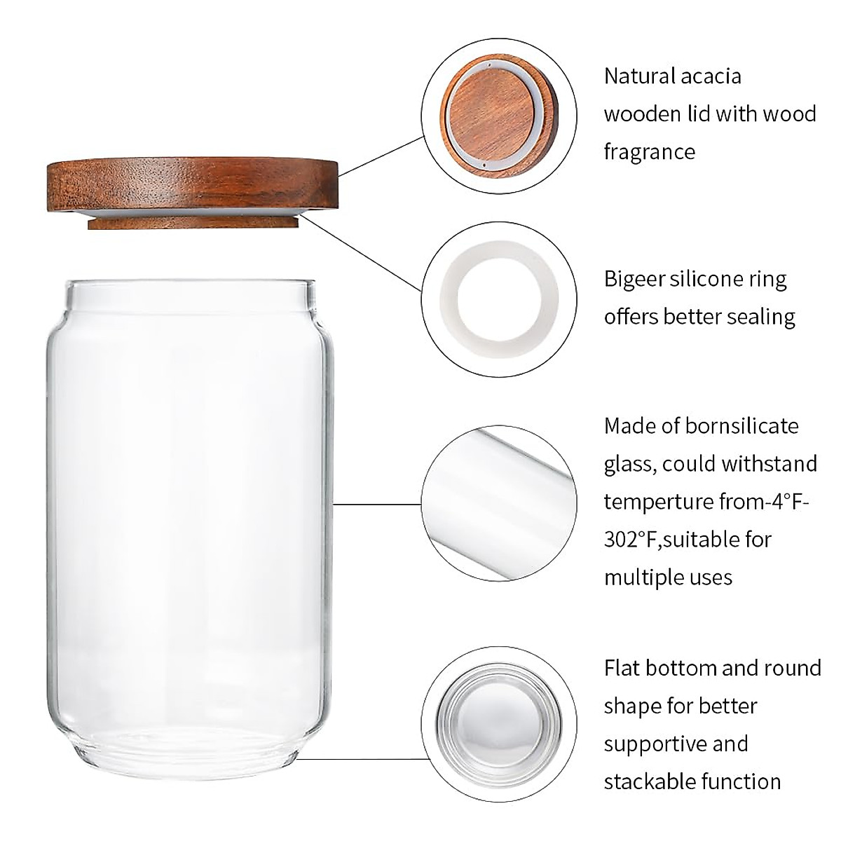 Homtop 25 OZ Glass Jars 6 Pack with 112 Labels, Clear Glass Storage Containers Food Canisters with Wood Lids