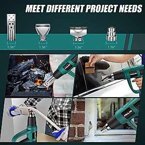 PRULDE Heat Gun, LCD Digital Display Heat Shrink Gun, 5 Air Flows/120°F-1200°F Variable Temps/6 Nozzles For Crafting, Vinyl Wrap, Shrink Wrap N2030
