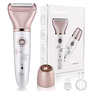 Electric Razor for Women - RenFox 2 in 1 Shaver for Women Bikini Legs Armpit Face Wet & Dry Painless Rechargeable Bikini Trimmer 2 Changeable Trimmer Heads (Rose Gold)