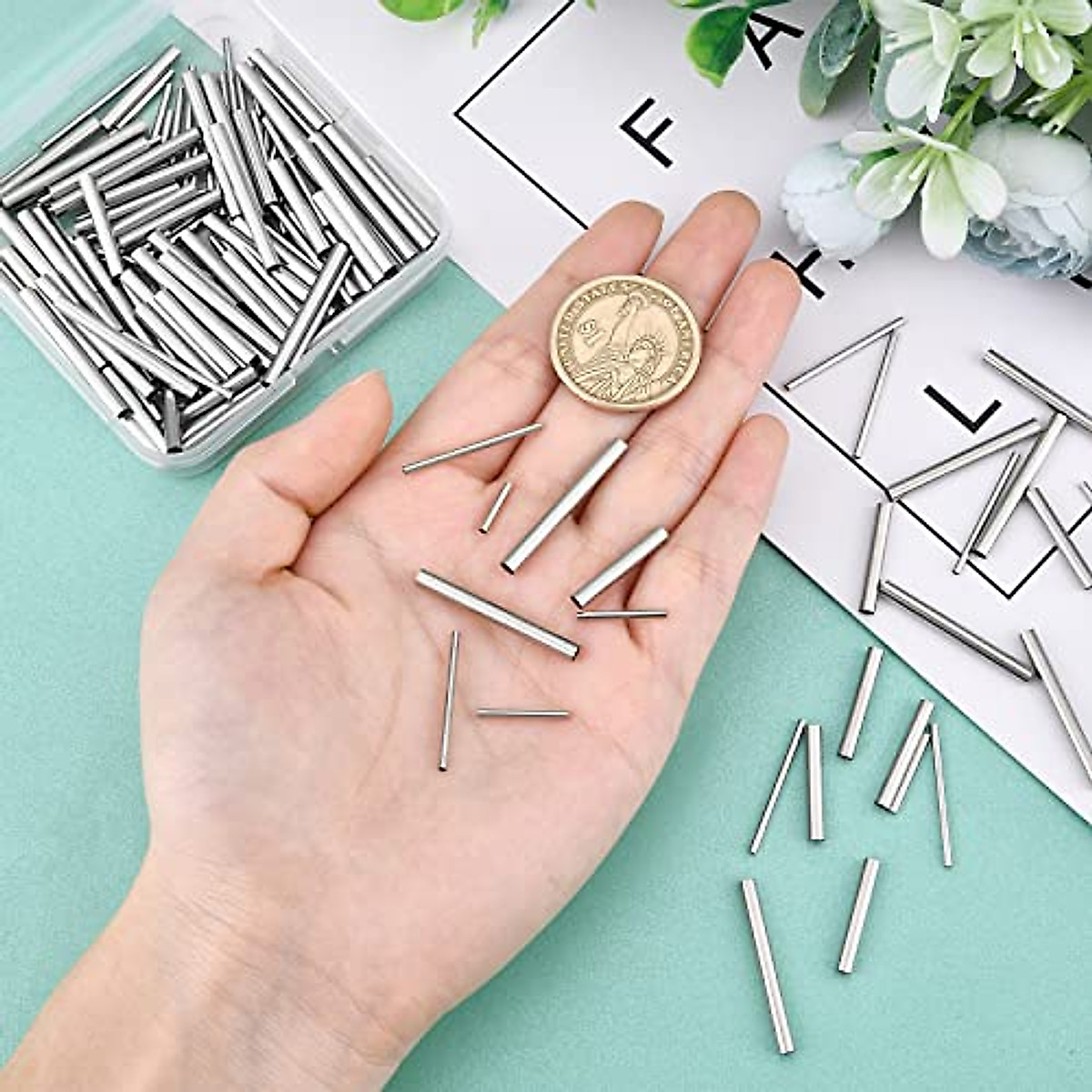 DICOSMETIC 200pcs 5 Sizes Long Tube Beads 10mm/15mm/20mm/25mm/30mm Noodles Beads Stainless Steel Straight Long Spacer Beads Metal Loose Beads for Bracelet Necklace Jewelry Making