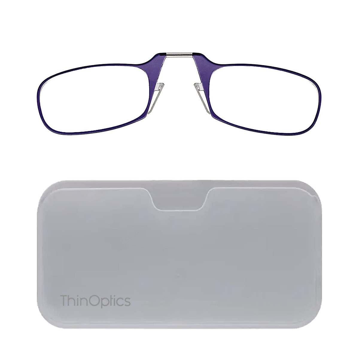 ThinOptics Universal Pod Rectangular Reading Glasses, Purple Frames/White Case, 2 x + 2