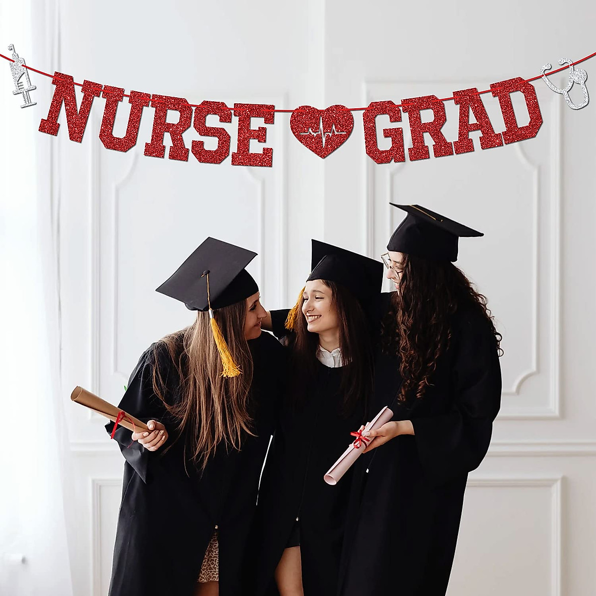 Nurse Grad Banner - Congrats RN/BSN Graduation Sign - Future Nurse/Medical/Nursing School Graduation Party Decorations Supplies, Red Glitter