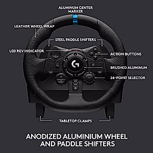 Logitech G923 Racing Wheel and Pedals for PS 5, PS4 and PC featuring TRUEFORCE up to 1000 Hz Force Feedback, Responsive Pedal, Dual Clutch Launch Control, and Genuine Leather Wheel Cover (Renewed)