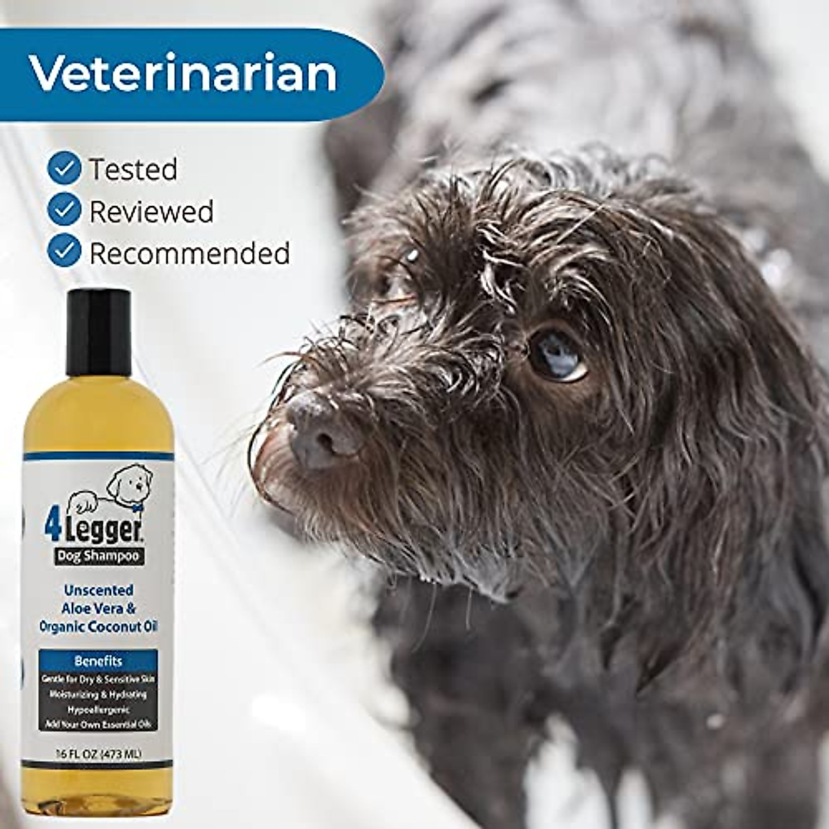 4Legger Organic Dog Shampoo USDA Certified, Hypoallergenic Dog Shampoo, Dog Coconut Shampoo, Gentle Fragrance Free Dog Shampoo with Aloe for Soothing Relief of Dry, Itchy, Sensitive Allergy Skin 16 oz