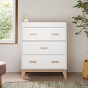Babyletto Scoot 3-Drawer Changer Dresser with Removable Changing Tray in White and Washed Natural, Greenguard Gold Certified