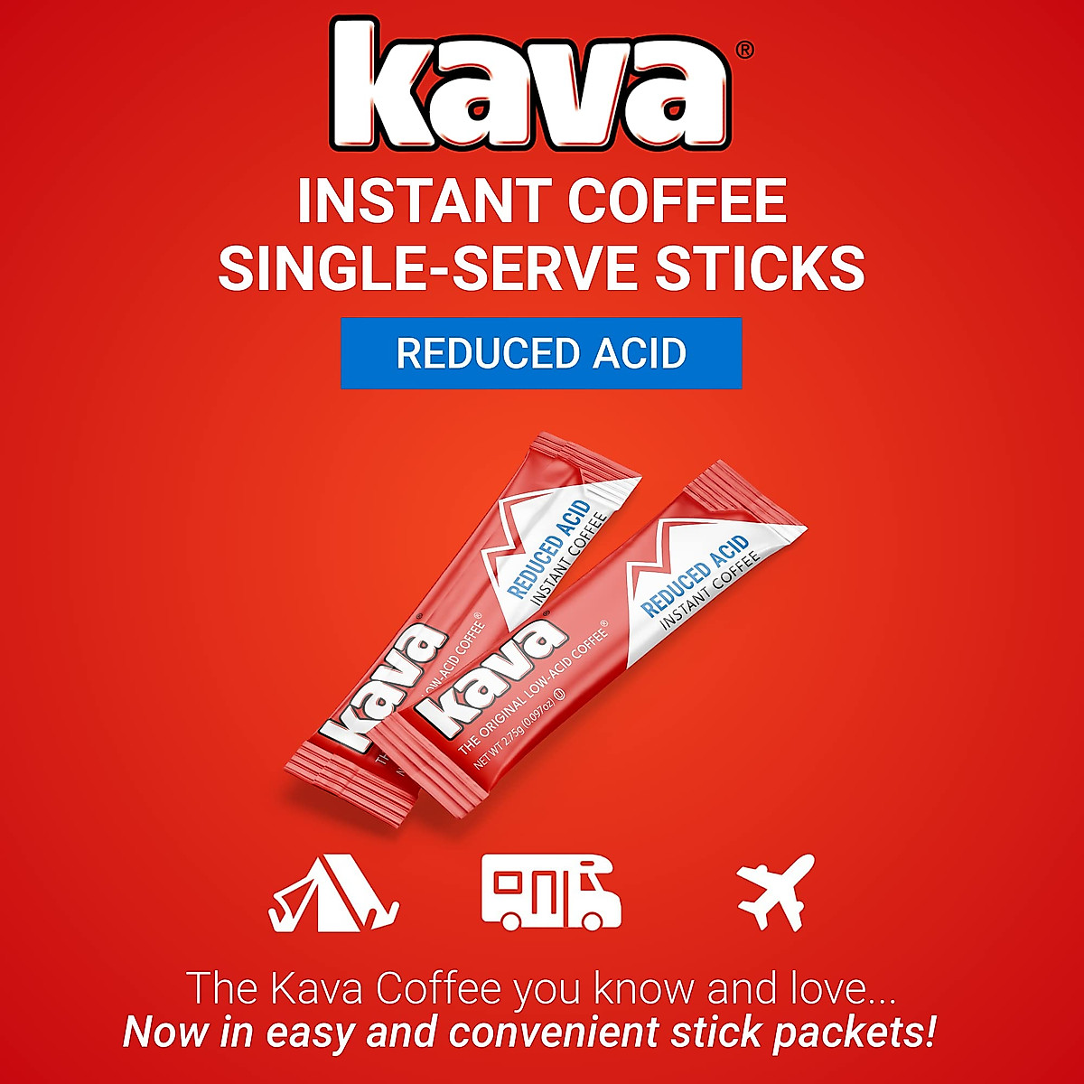Kava Low Acid Instant Coffee Single Serve Stick Packets, 20 Count