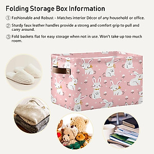 HOYYU Pink Rabbits Bunny Basket Decor Storage Bin Basket For Shelf Closet Foldable Fabric Storage Box Cube With Handles Large Kids Toys Clothes Organizer Basket For Nursery Bedroom