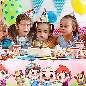 Gelayz Cartoon Cute Melon Tablecloth - 60''x84'' JJ Melon Stripe Table Cover+ 7 Balloons, Pink Melon Birthday Party Supplies Decorations for Themed Party Children Birthday Kids Boys