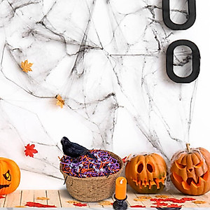 1LB Halloween Crinkle Cut Paper Shred, Black Orange Purple Raffia Paper Sherd Filler Grass with Ghost Decoration for Gift Wrapping Basket Filling Birthdays Weddings Party Supply