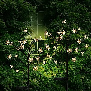 perzoe Outdoor Decorative Solar Cherry Blossoms Light - Solar Powered 20LED Memory Modeling Copper Wire Garden Decorative Lights for Patio Lawn Christmas Birthday Party Decor(2 Pack) (Warm White)
