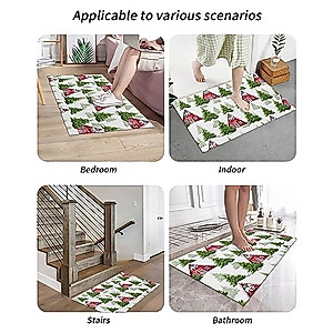 Indoor Outdoor Mats, Christmas Tree and Farm Barn Tile Pattern Door Mat, Non-Slip Absorbent Resist Dirt Entrance Mat Washable Welcome Mats for Entryway, Low-Profile Floor Mats